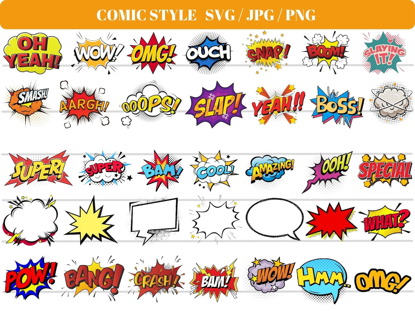 Bundle of Comic Style Action Bubbles, Comic Cartoon Style, Birthday ...