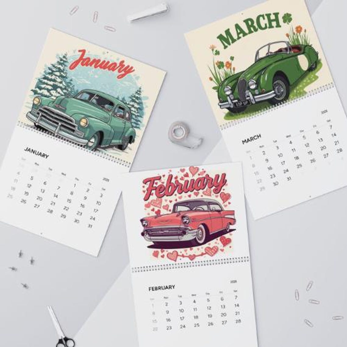 Vintage Classic Car Calendar Wall Calendar | 2026 Monthly Retro Cars - Etsy