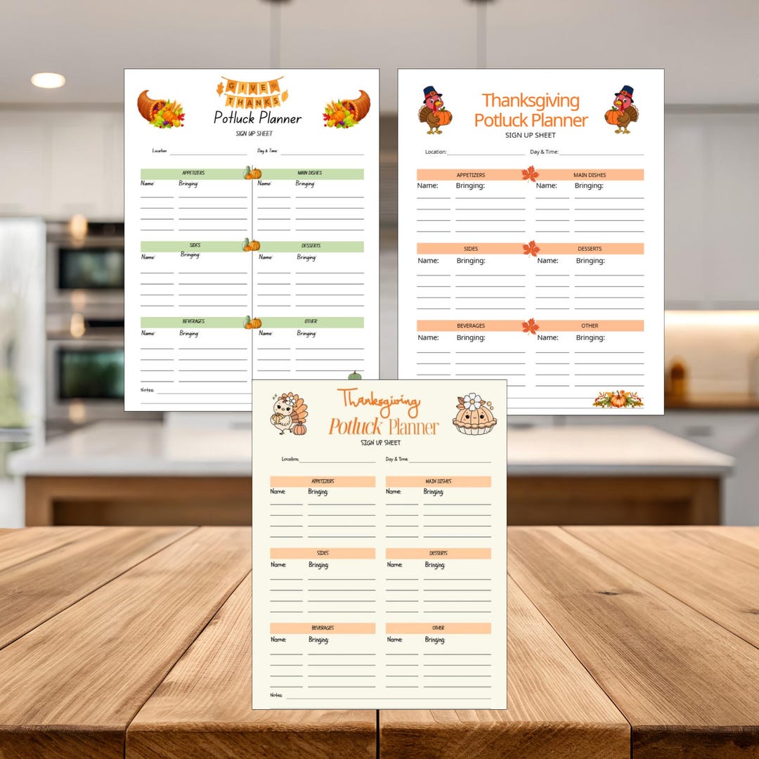 Thanksgiving Potluck Planner Meal Sign up Sheet Digital Download - 3 ...