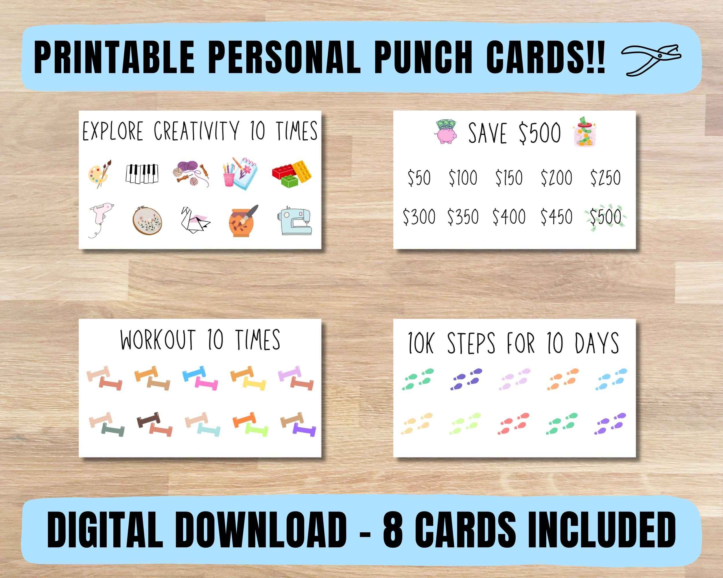 Printable Goal Punch Cards: Habit Tracker, Fitness, Savings (digital ...
