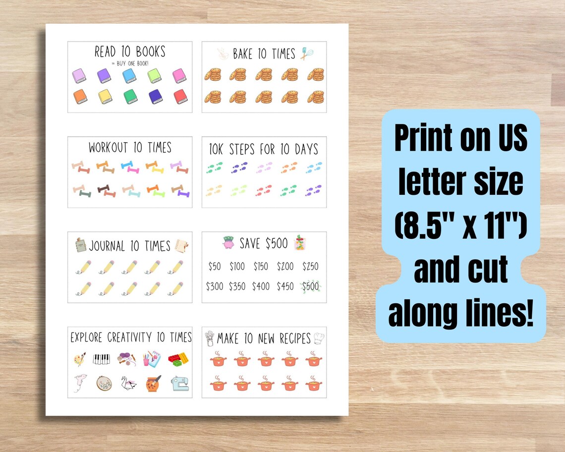 Printable Goal Punch Cards: Habit Tracker, Fitness, Savings (digital ...
