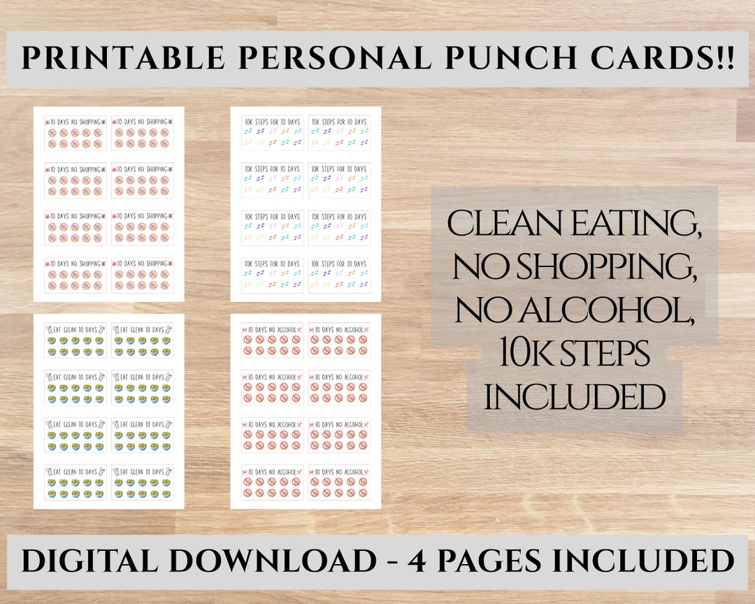 Value Pack: Well-being Printable Goal Punch Cards (digital Download) - Etsy