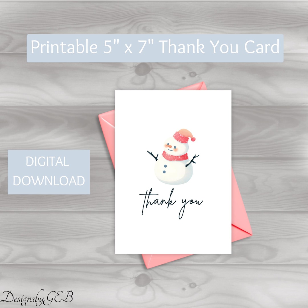 Holiday Snowman Thank You Card Printable - Etsy