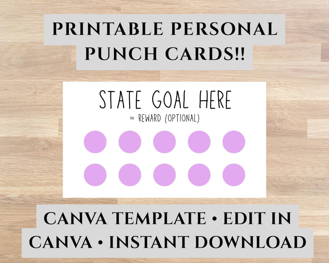Editable Punch Card Template – Canva Loyalty Card / Habit Tracker ...