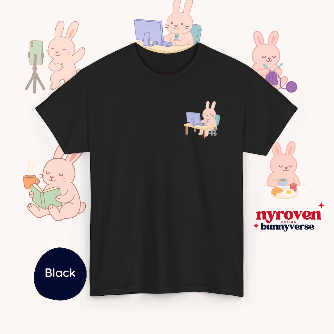 Rabbit Uses Computer Unisex Tshirt - Cute Bunny Graphic Tee, Animal ...