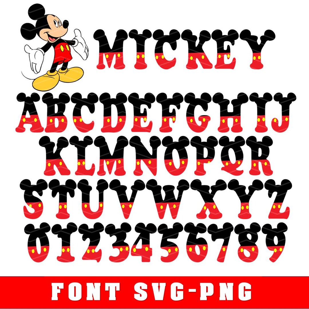 Mickey Font SVG, PNG: Mouse Alphabet, Numbers (digital Download) - Etsy ...