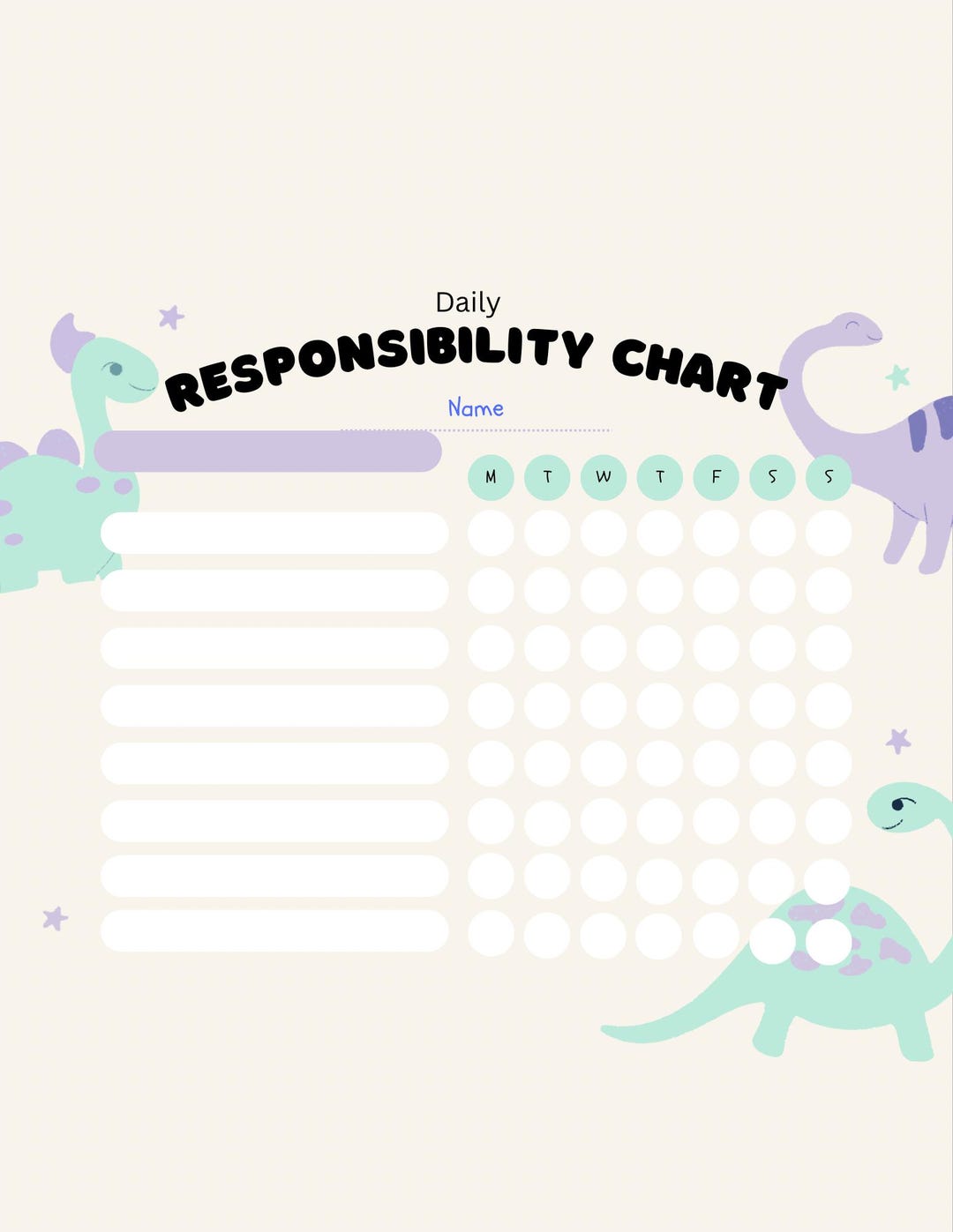 Cute Kid Responsibility Chart - Dino - Etsy UK