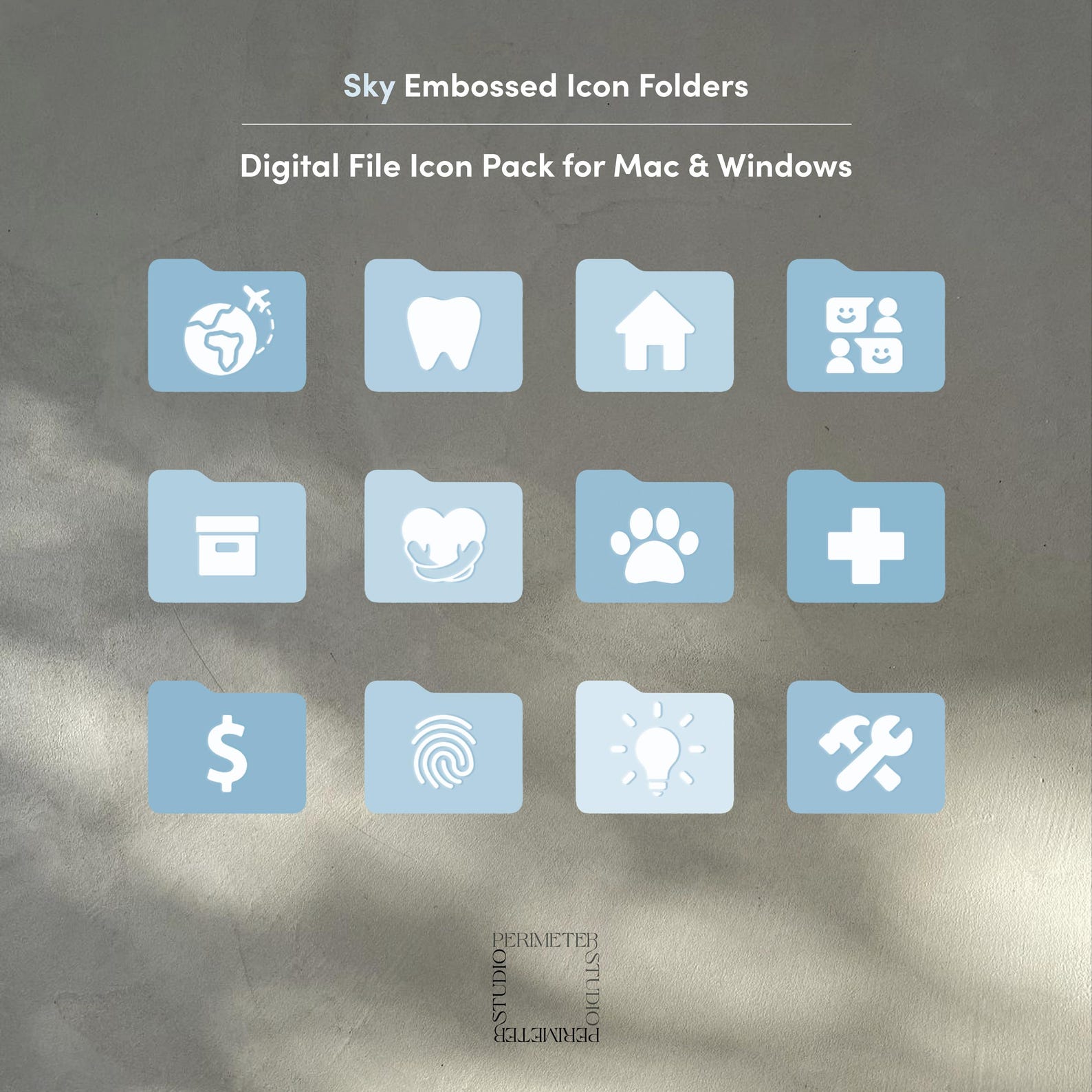 Sky / Light Blue Embossed Folder Icons | Digital Desktop Organizer - Etsy