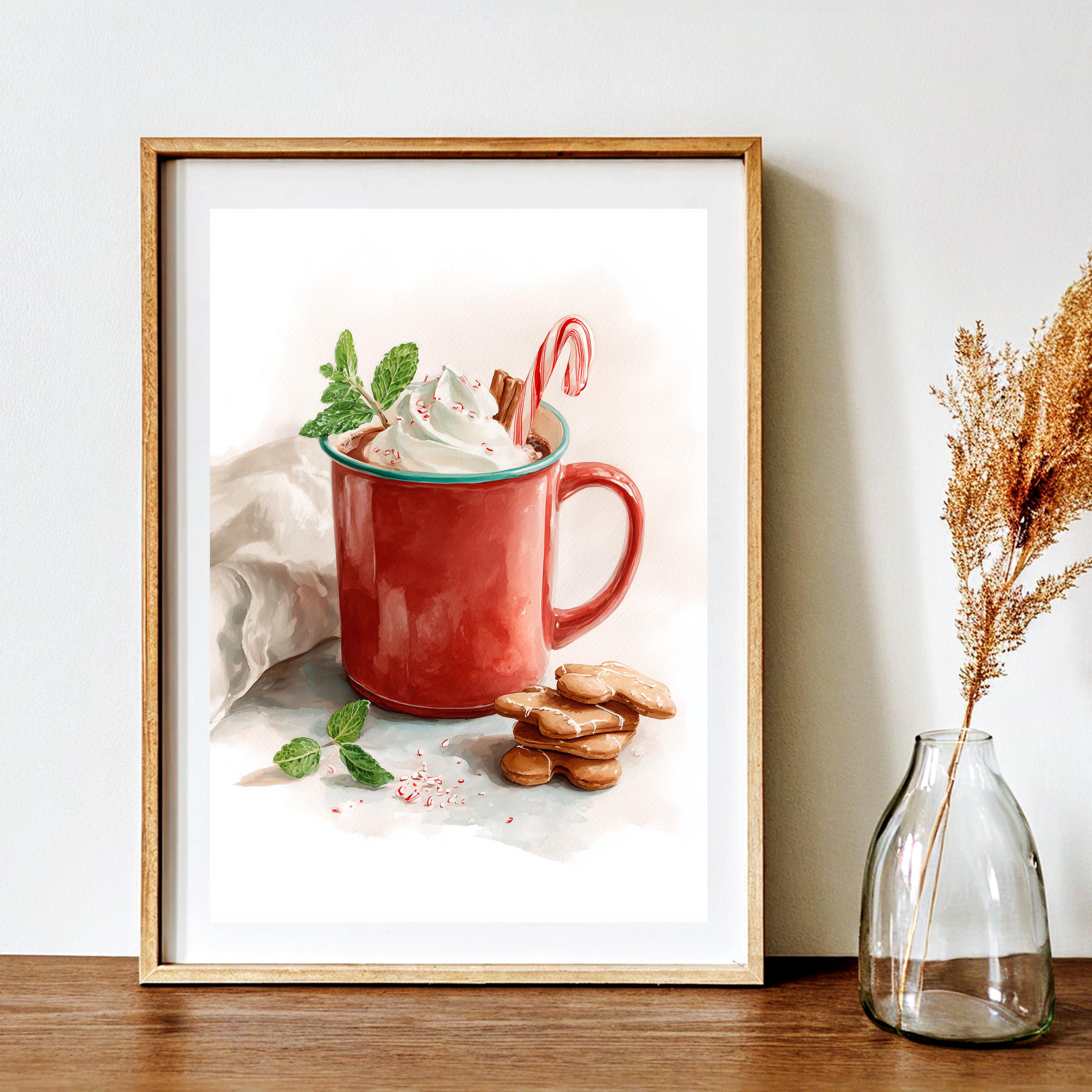 Hot Cocoa Christmas Watercolor Print – Cozy Hot Chocolate Mug Art ...