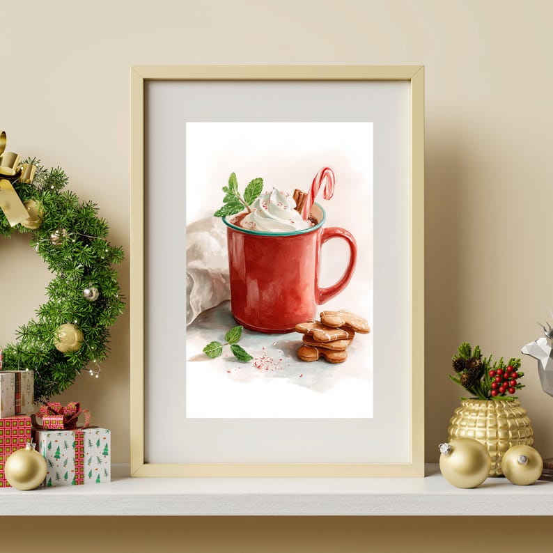 Hot Cocoa Christmas Watercolor Print – Cozy Hot Chocolate Mug Art ...