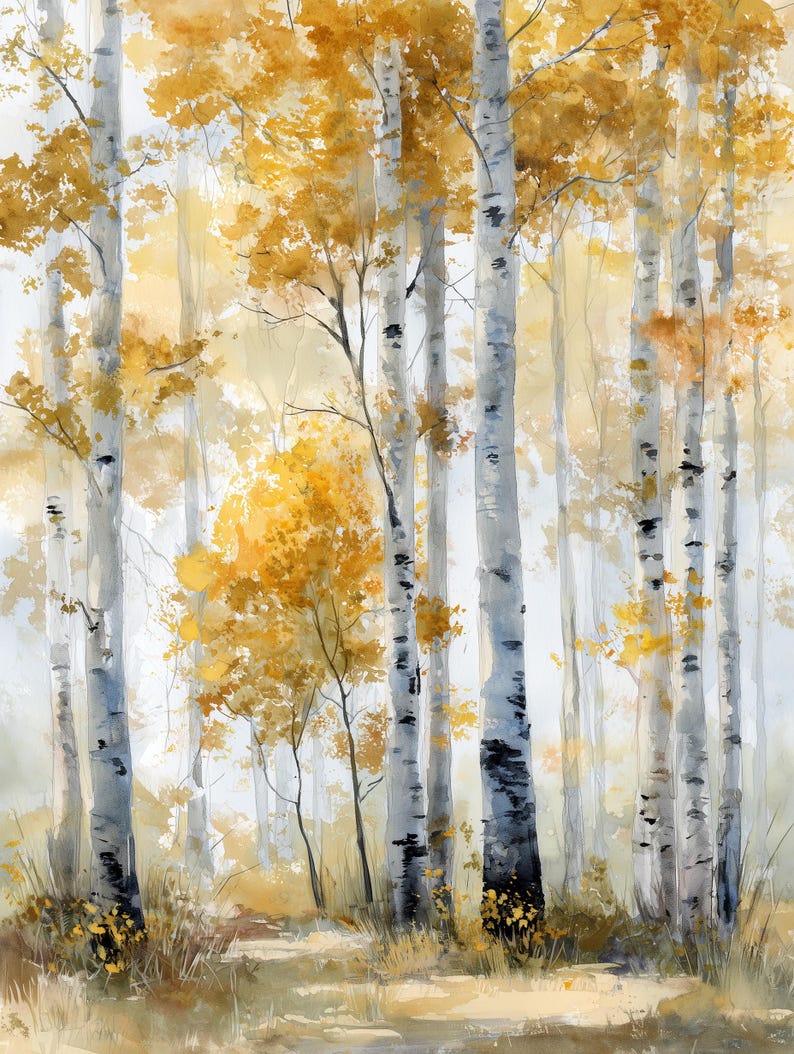 Aspen Trees Watercolor Print: Colorado Autumn Forest Wall Art - Etsy