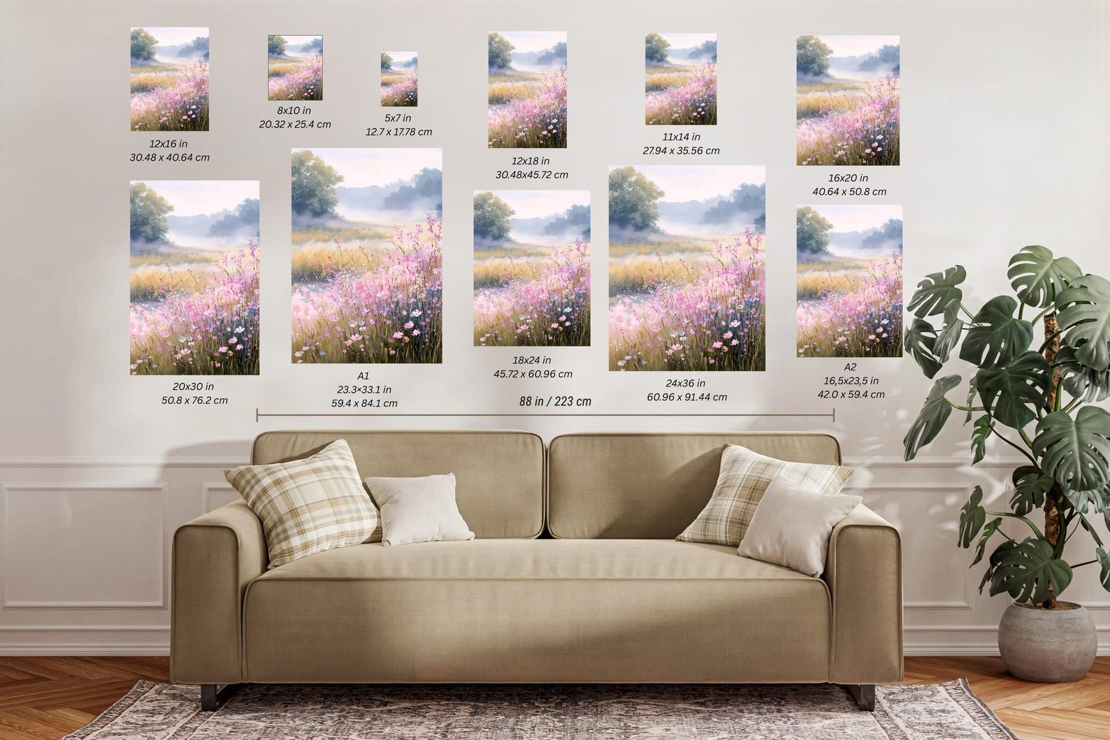 Misty Wildflower Meadow Watercolor Print | Pastel Floral Landscape Art | Cottagecore Botanical ...