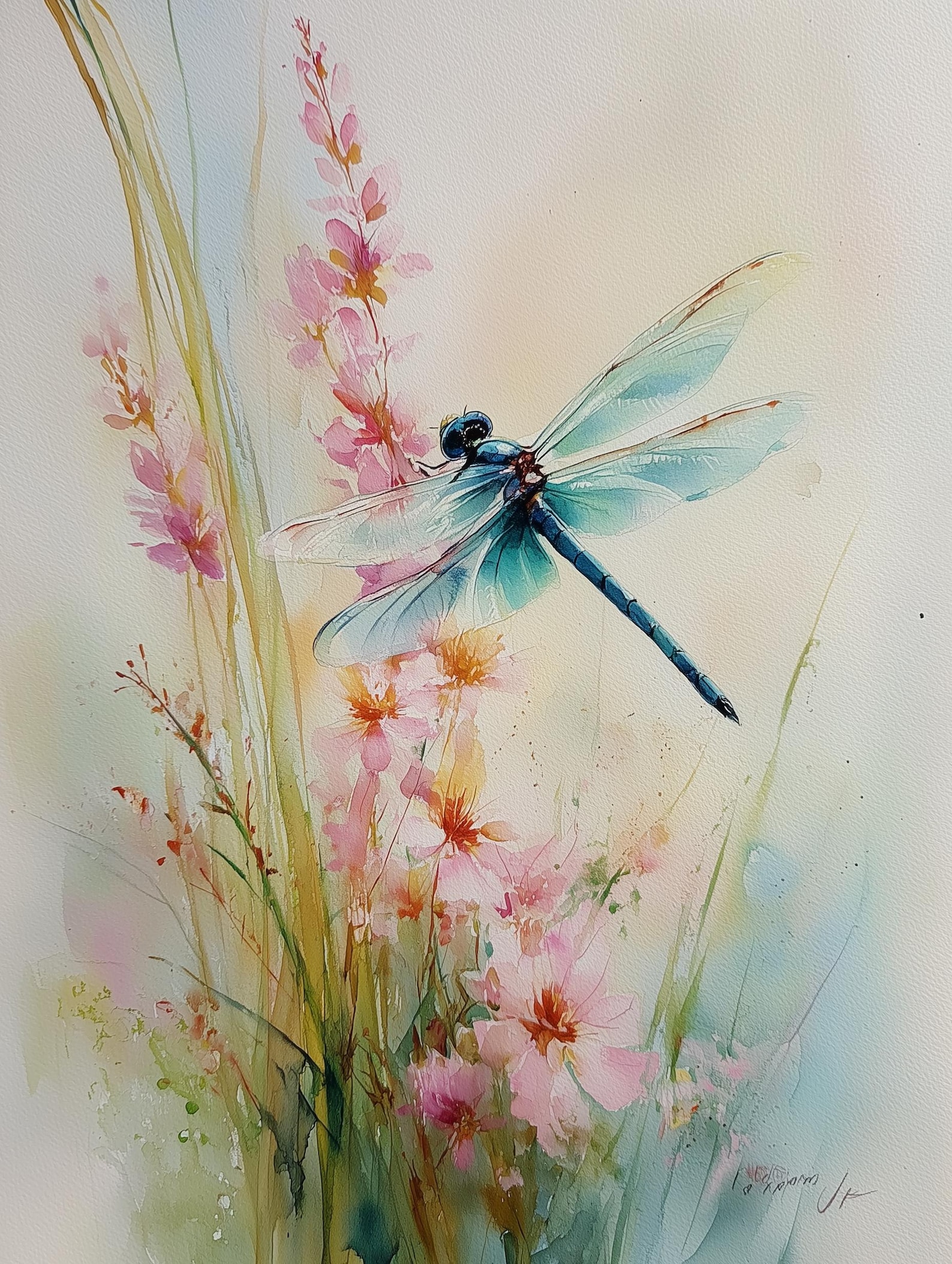 Blue Dragonfly Watercolor Print • Nature Wall Art • Modern Botanical ...
