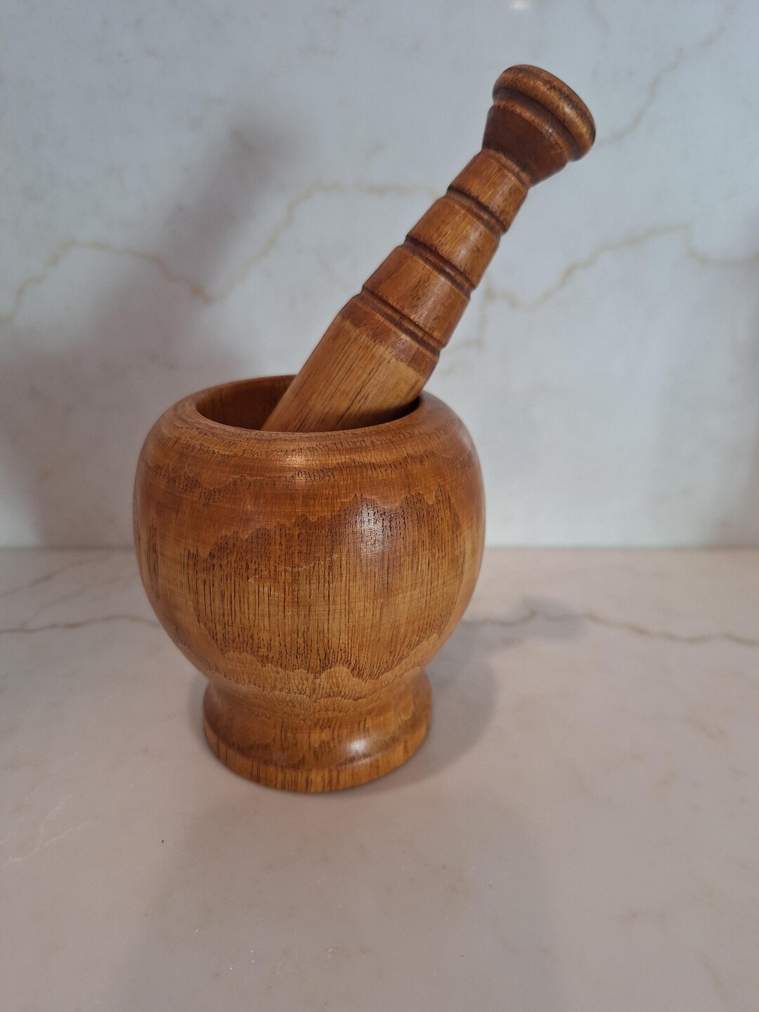 Vintage Hand Turned Wooden Mortar and Pestle Set/ Herb Spice Grinder ...
