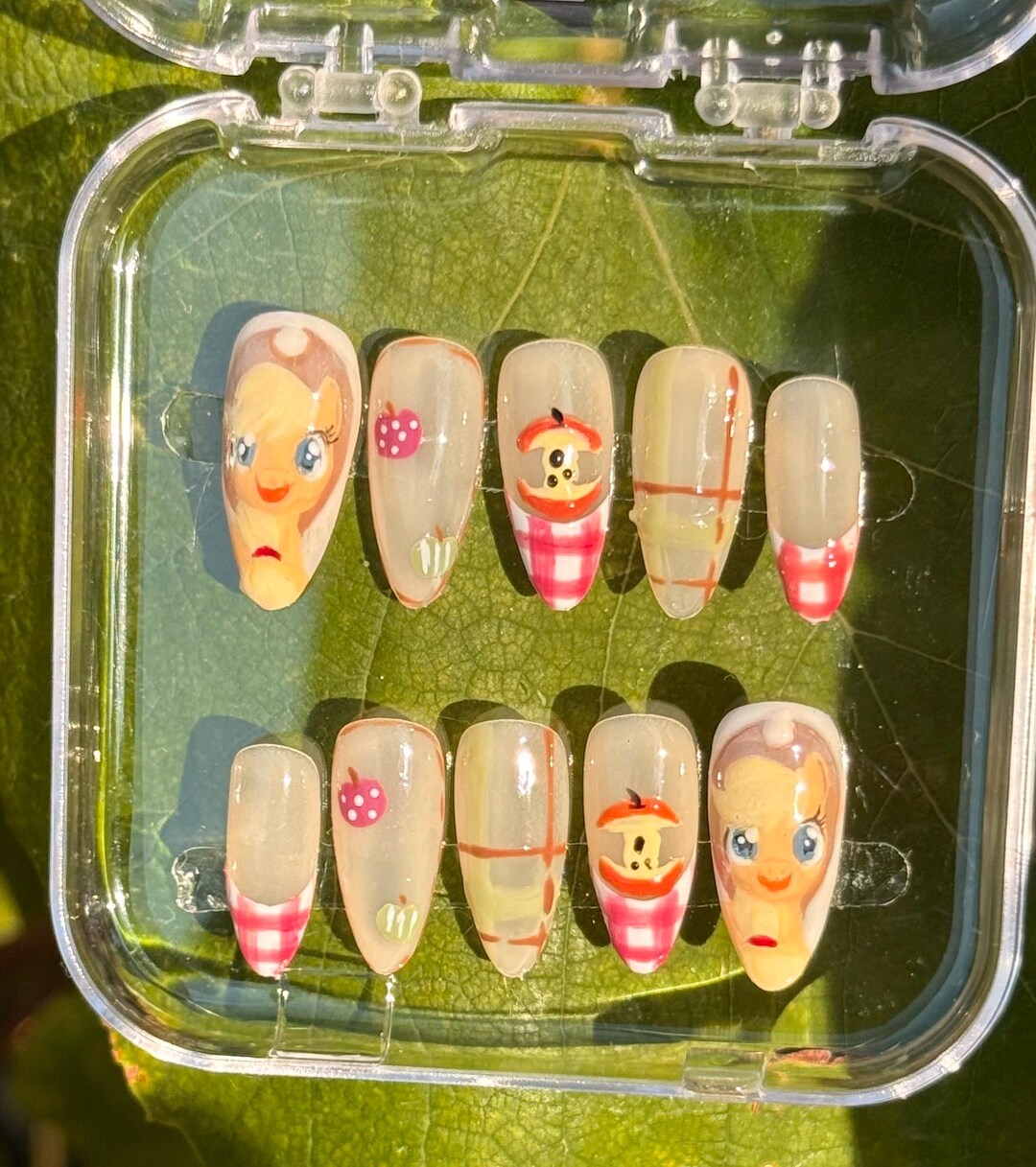 My Little Pony Applejack Almond Cute Hand Made Gel-x Press on Nails ...