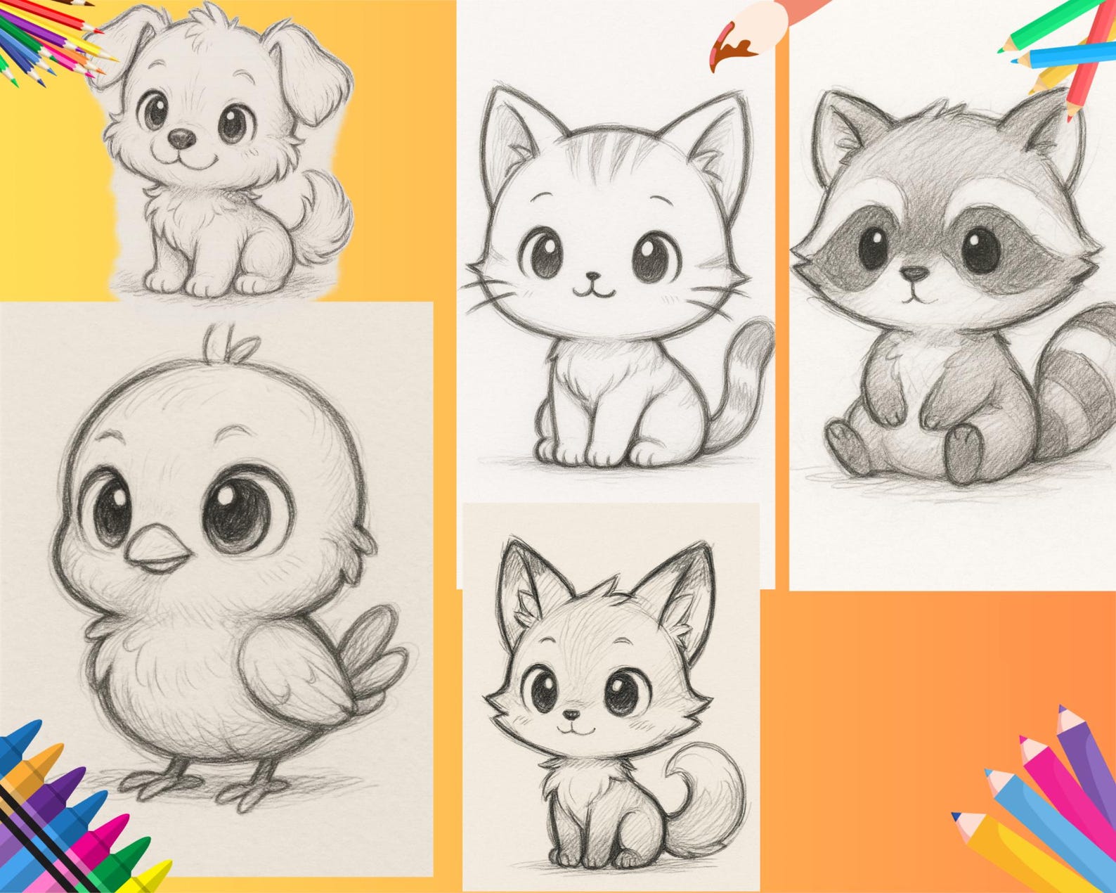Chibi Animals Coloring Page Set - Etsy