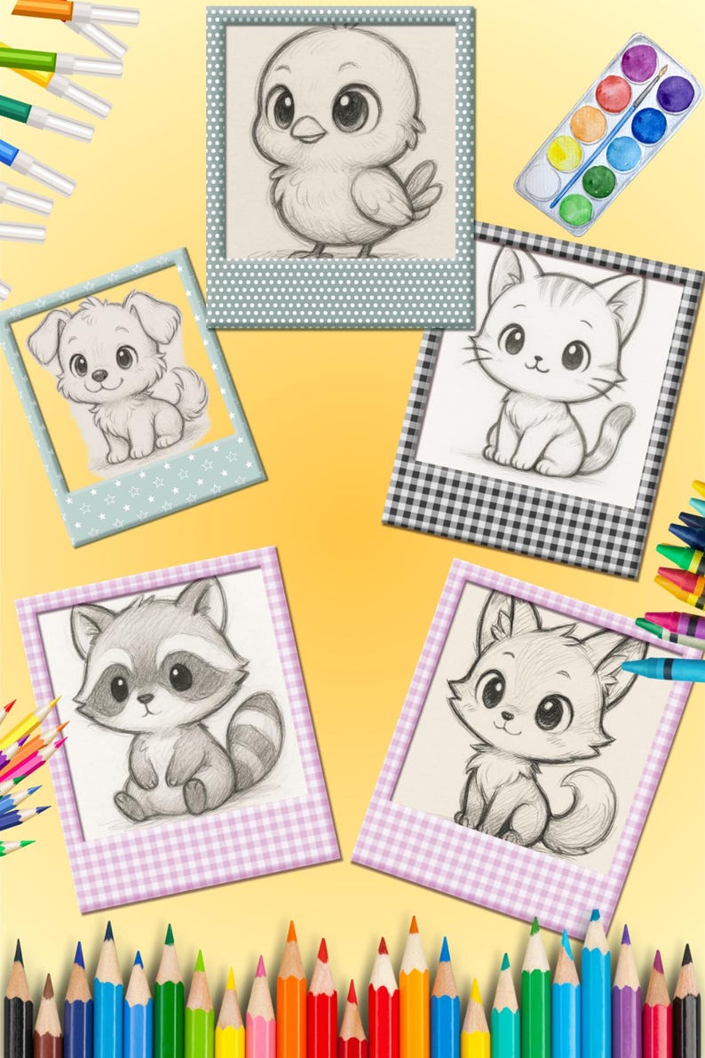 Chibi Animals Coloring Page Set - Etsy