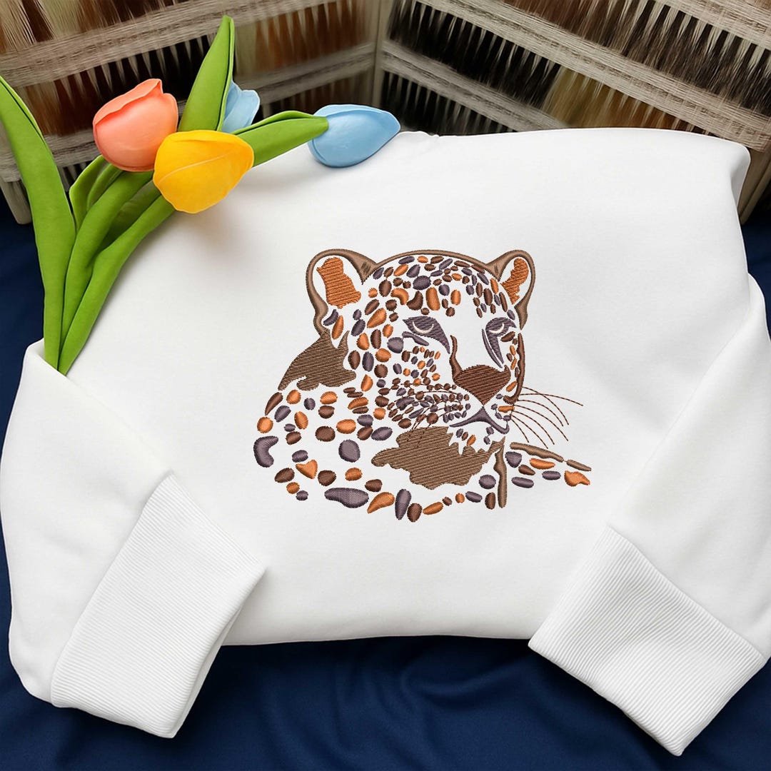 Leopard Head Embroidery Design, Jungle Animal Embroidery, Big Cat ...