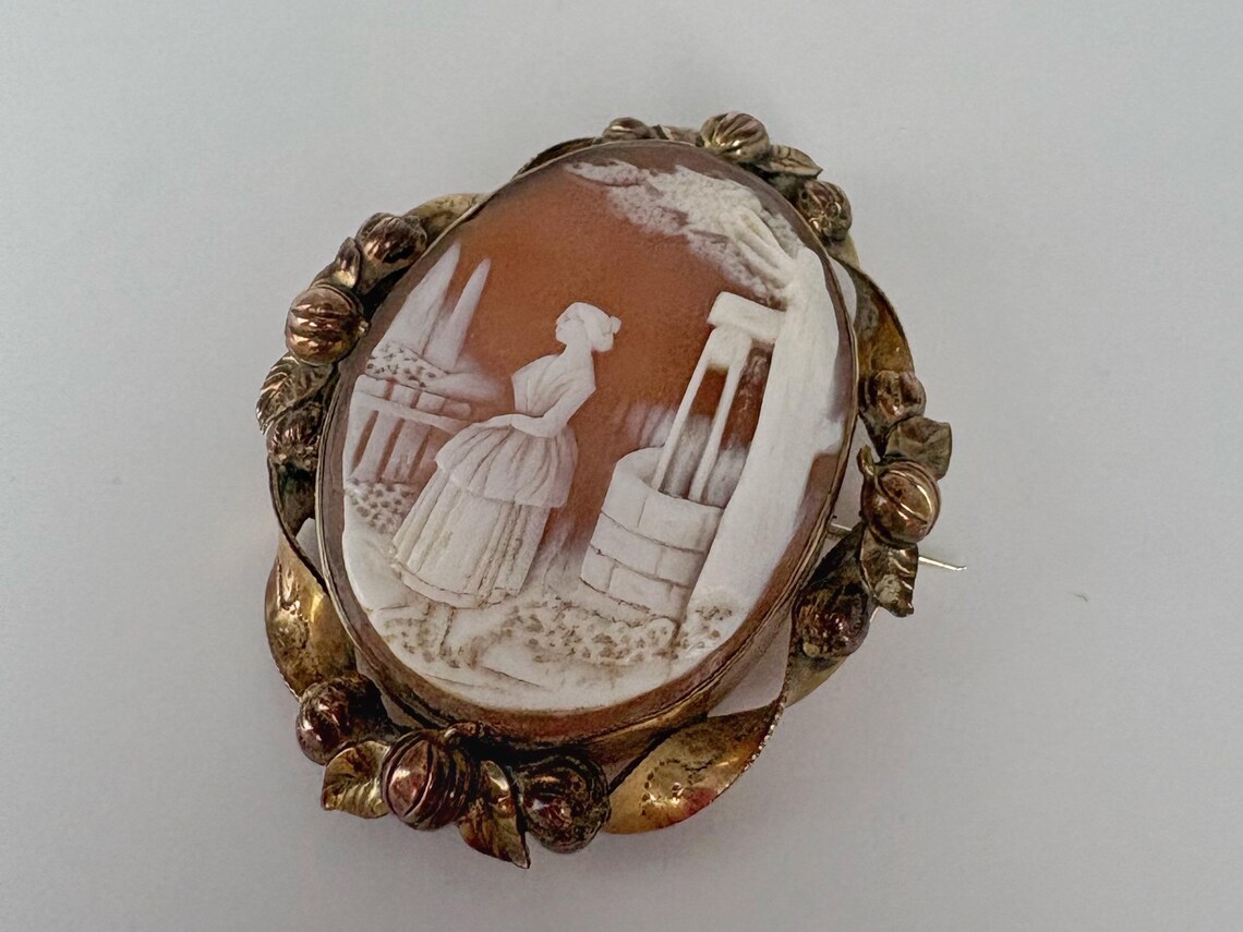 Victorian 10k Gold Cameo Brooch • Hand Carved Shell • Rebecca at the ...