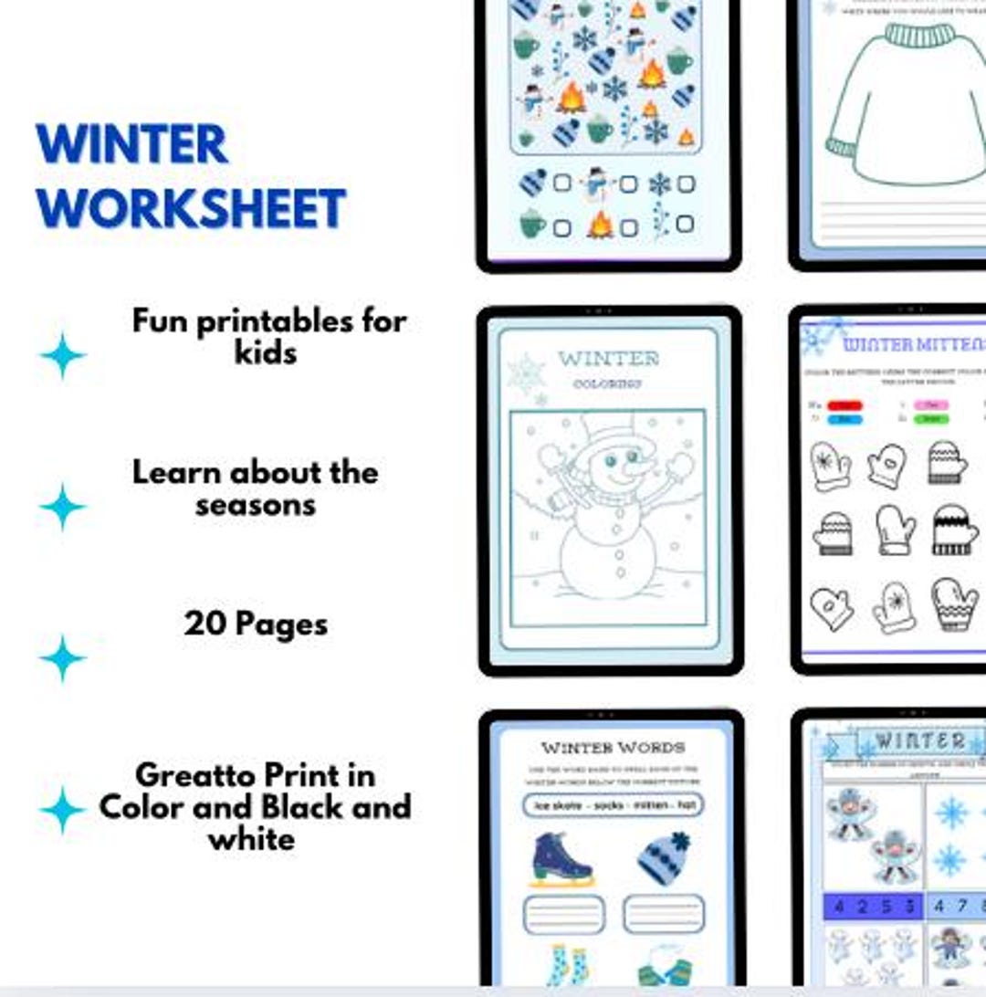 Winter Activities Printable Pack for Kids: Mazes, Matching, Coloring ...