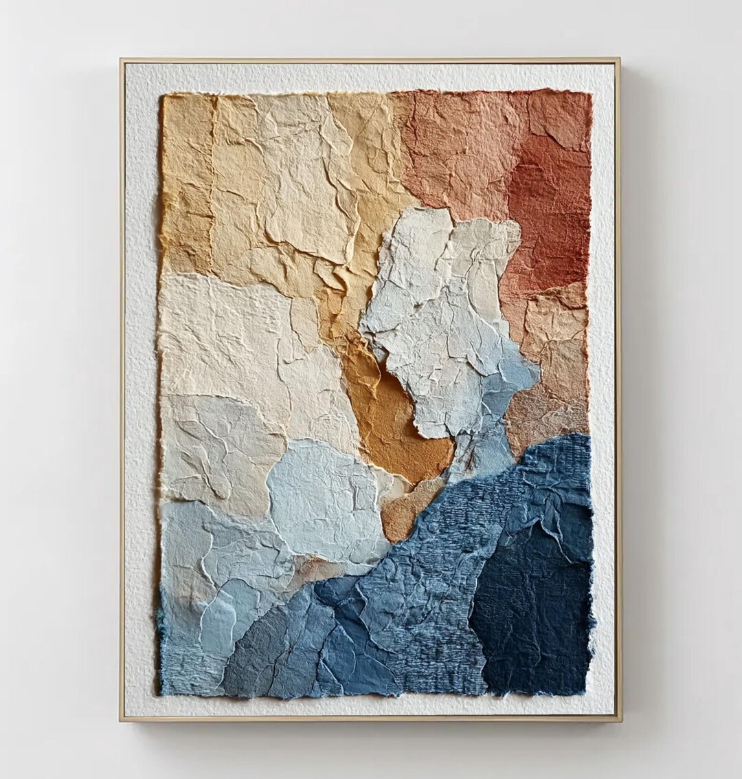 Abstract Autumn Shapes Oil Painting Textured Modern Wall Art Warm Tones ...