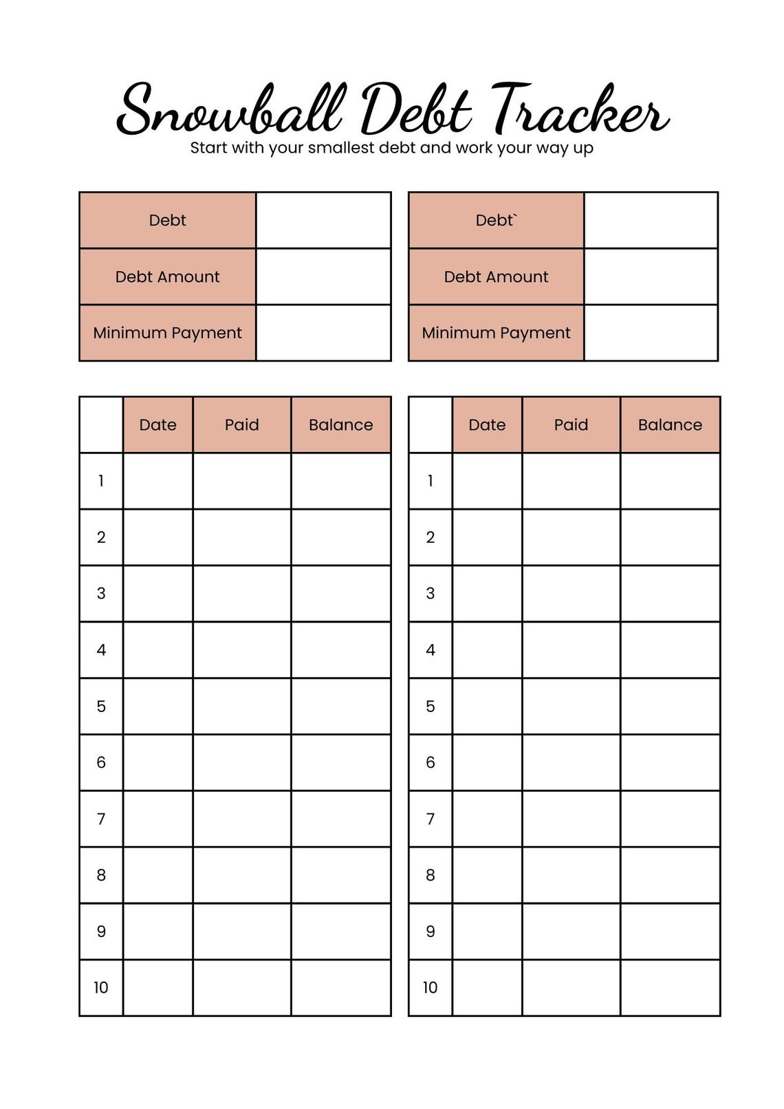 Snowball Debt Payoff Tracker: Printable Finance Planner (digital ...