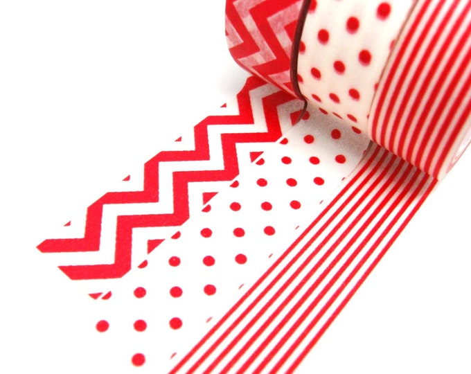 Red Polka Dots Red Stripes Red Chevron Washi Tape - Etsy