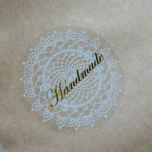 Round Lace Handmade Sticker, White Lace Gold Foil Sticker: Set of 24 (2 ...