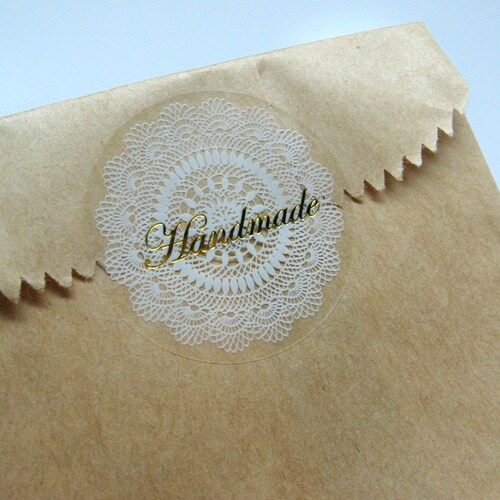 Round Lace Handmade Sticker White Lace Gold Foil Sticker: Set - Etsy