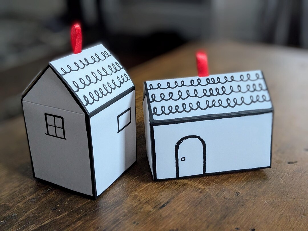 Set of 12 Cute House Gift Boxes - Black and White Favor Boxes With Red ...