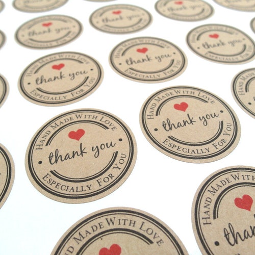 Kraft Handmade Stickers Kraft Thank You Sticker Set Of 60 Etsy