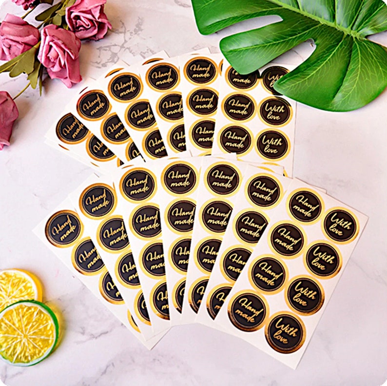 Black and Gold Handmade Sticker With Love Gold Foil Sticker: - Etsy