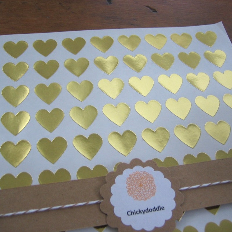 Custom Gold Foil Heart Stickers - Etsy