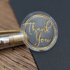 Gold Round Transparent Thank You Stickers Gold Envelope Seal Set of 24 ...