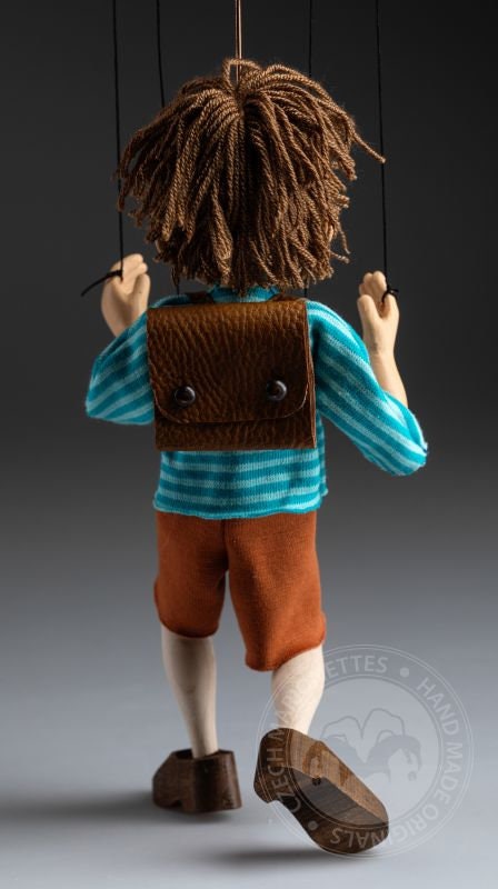 Schoolboy Marionette Puppet: Handmade Puppet, Wooden Legs, Leather Bag ...