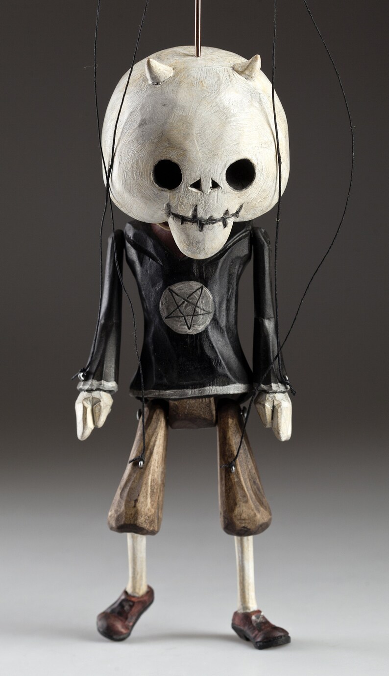 Cute Devil Skeleton a Hand Carved String Puppet With | Etsy