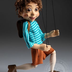 Schoolboy Marionette Puppet: Handmade Puppet, Wooden Legs, Leather Bag ...