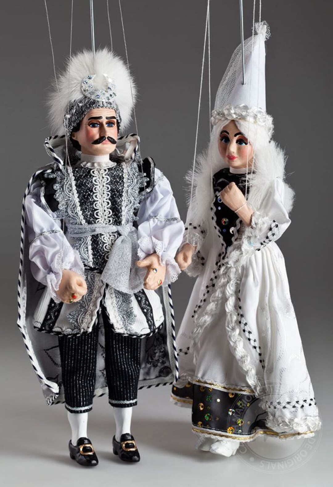 Black and White Couple Marionettes - Czech Handmade String Puppets - Etsy