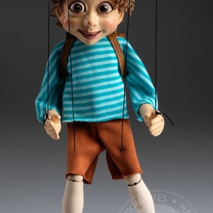 Schoolboy Marionette Puppet: Handmade Puppet, Wooden Legs, Leather Bag ...