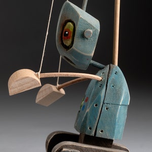 Robot - Wooden Hand-carved Standing Puppet - Etsy