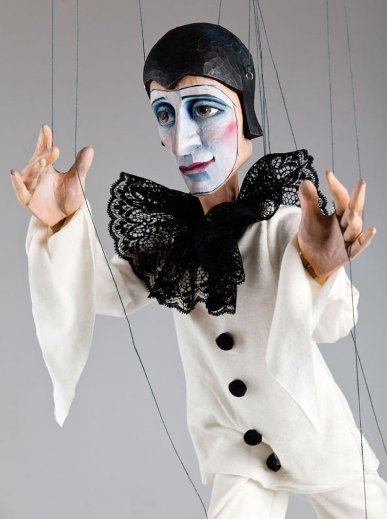 Melancholic Pierrot Marionette - Czech Unique Hand Carved Puppet - Etsy