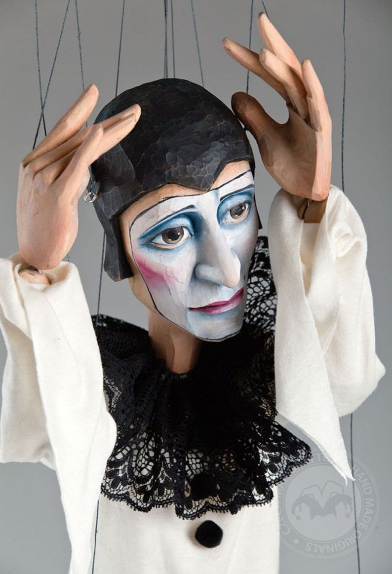Melancholic Pierrot Marionette - Czech Unique Hand Carved Puppet - Etsy