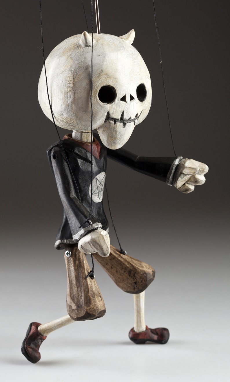 Cute Devil Skeleton – a Hand Carved String Puppet With Completely ...