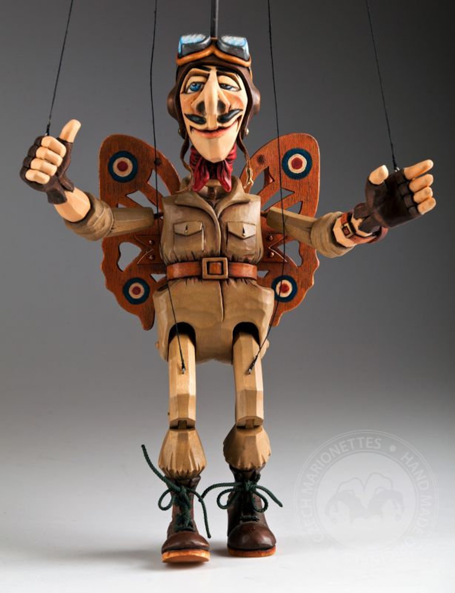 Butterfly Pilot Wooden Art Marionette Puppet From Zoo - Etsy