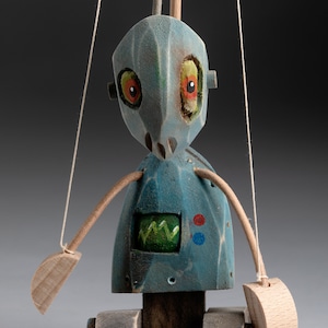 Robot - Wooden Hand-carved Standing Puppet - Etsy