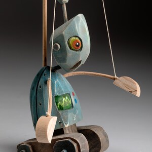Robot - Wooden Hand-carved Standing Puppet - Etsy