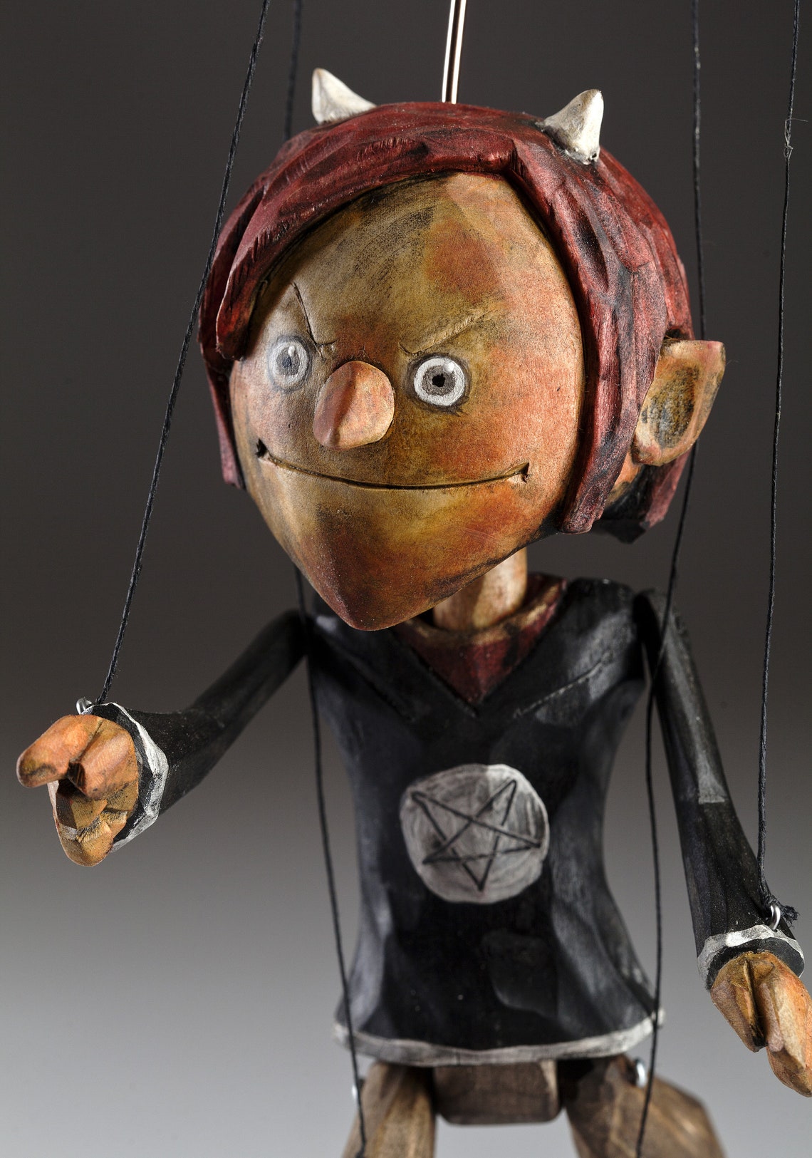 Cute little Devil a hand carved string puppet with an | Etsy