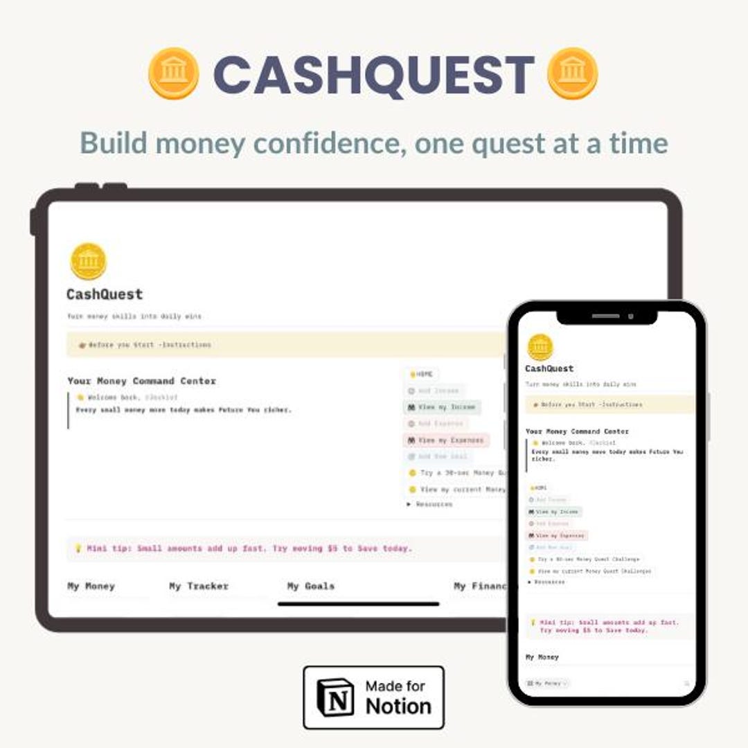 Cashquest: Teen Budgeting Notion Template, Money Management System - Etsy