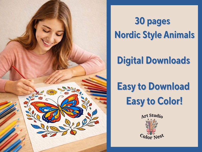 30 Nordic Folk Animals Coloring Pages, Scandinavian Art Coloring Book ...