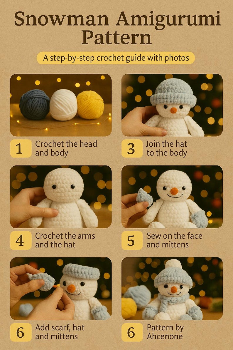 Plush Snowman Amigurumi | Winter Crochet Toy Tutorial PDF | Christmas ...
